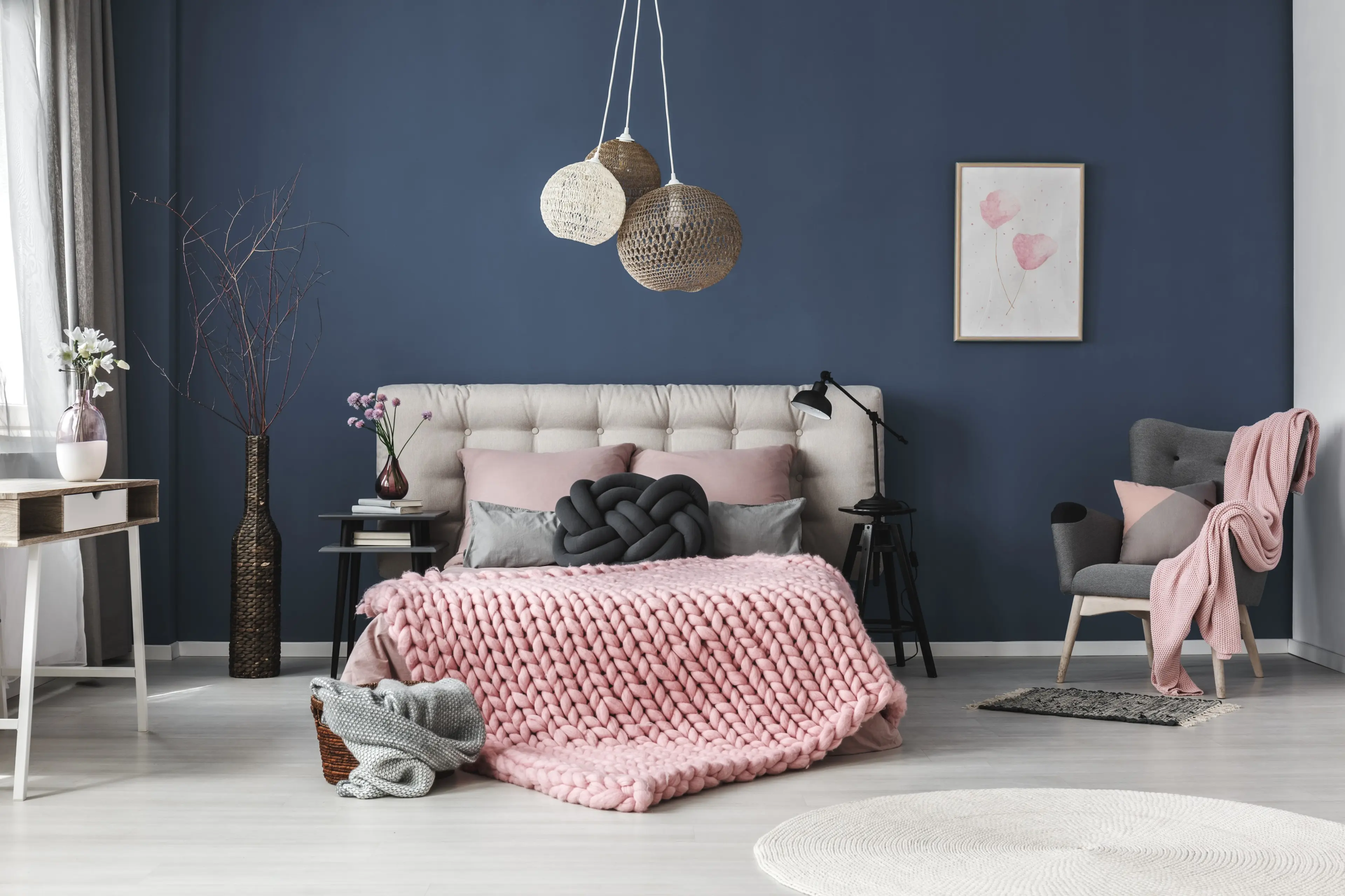 Blue and Pink Wall Colour Combination for Interior Painting